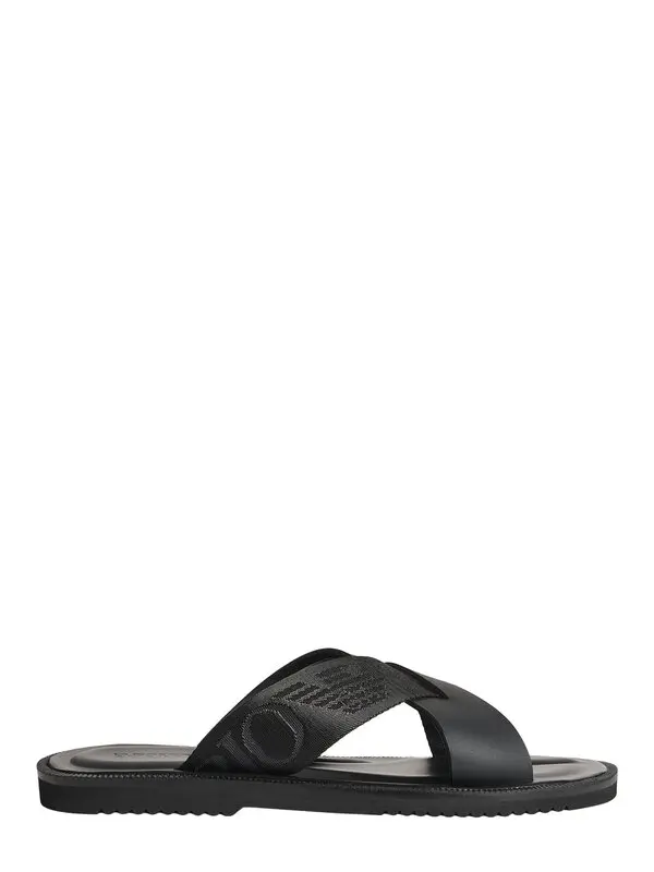 Emporio Armani Leather Crossover Sandals - Black