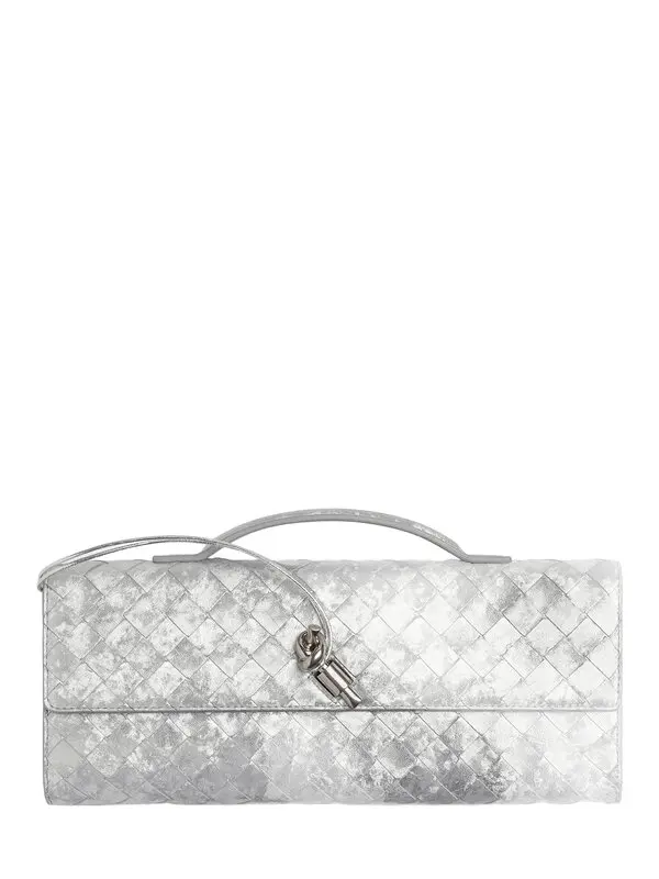 Bottega Veneta Andiamo Laminated Leather Clutch - Silver