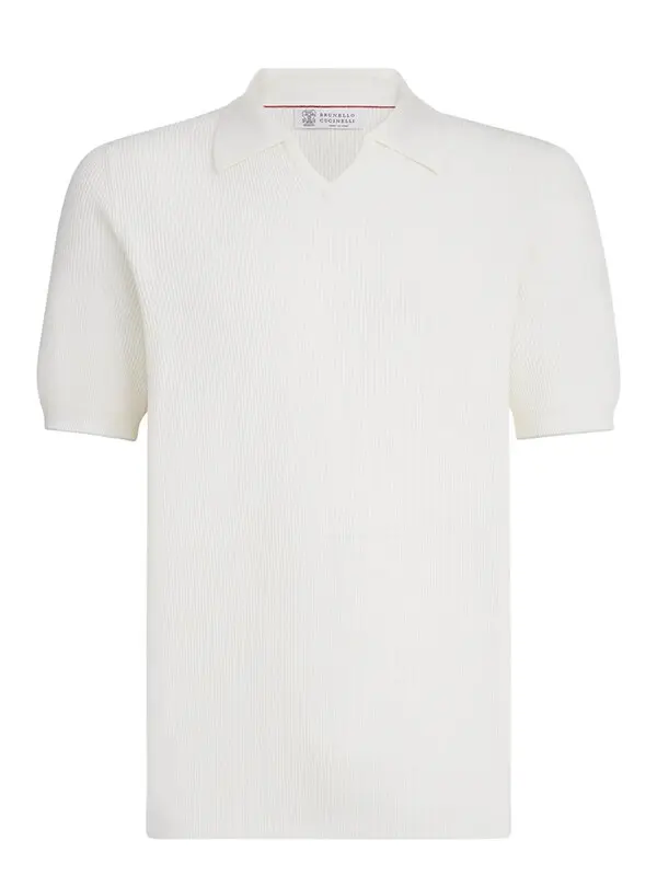 Brunello Cucinelli Cotton Rib-knit Polo Shirt - White