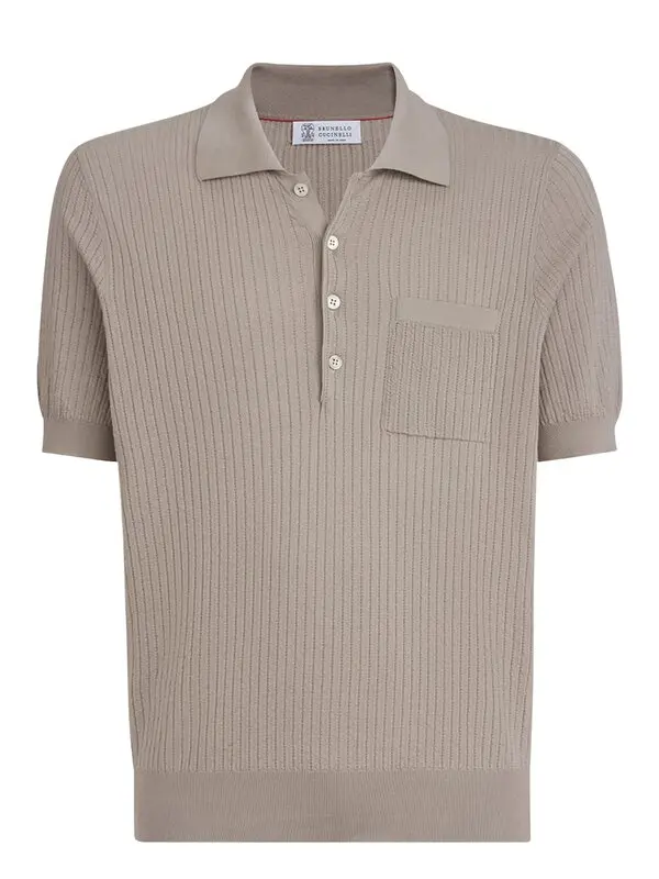 Brunello Cucinelli Rib-knit Polo Shirt - Brown