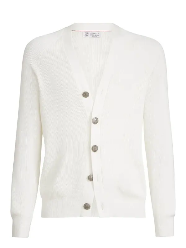 Brunello Cucinelli Ribbed Cotton V-neck Cardigan - White