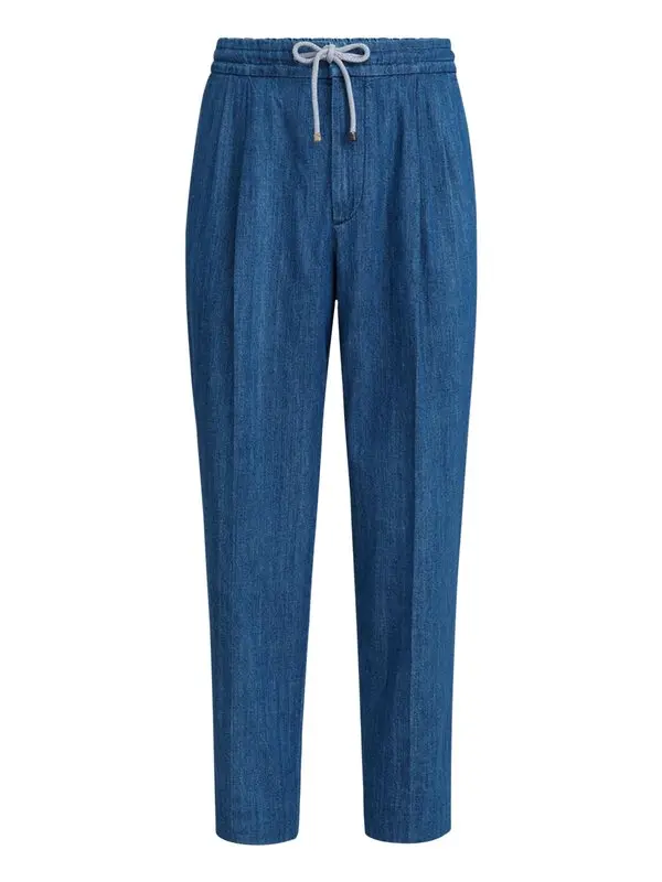 Brunello Cucinelli Denim Drawstring Trousers - Blue