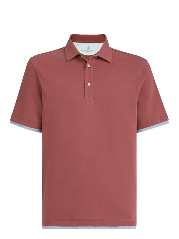 Brunello Cucinelli Cotton Piqué Faux-layerering Polo Shirt - Red