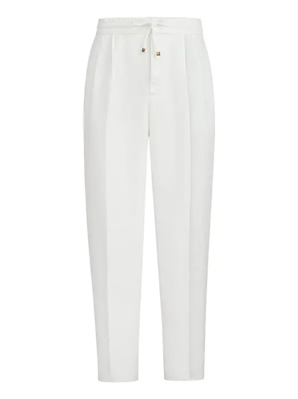 Brunello Cucinelli Linen Gabardine Drawstring Trousers - White