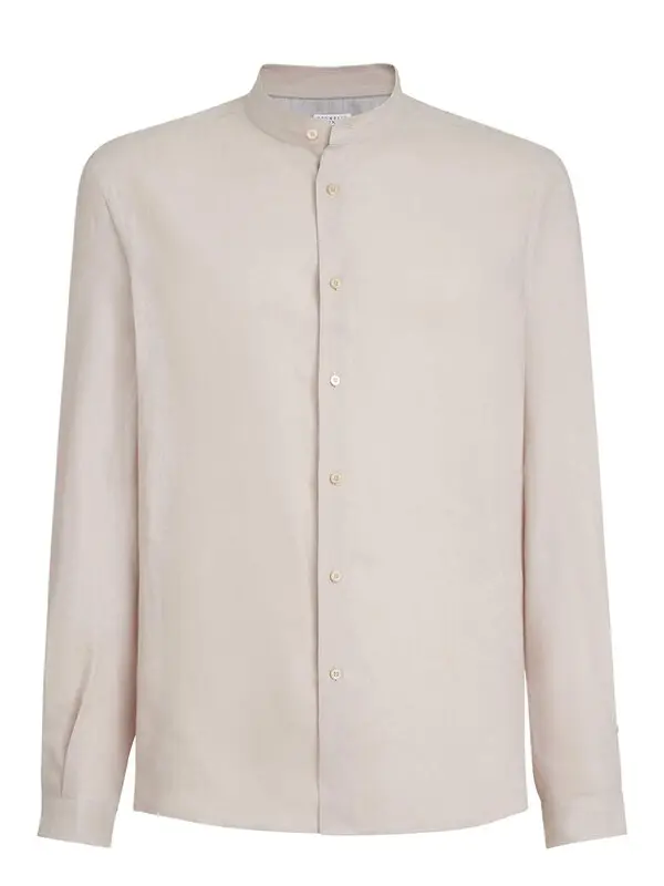 Brunello Cucinelli Linen Mandarin Collar Shirt - Beige