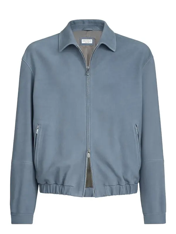 Brunello Cucinelli Nubuck Leather Zip-up Jacket - Blue