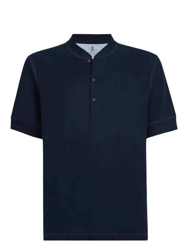 Brunello Cucinelli Cotton-silk Henley Top - Blue