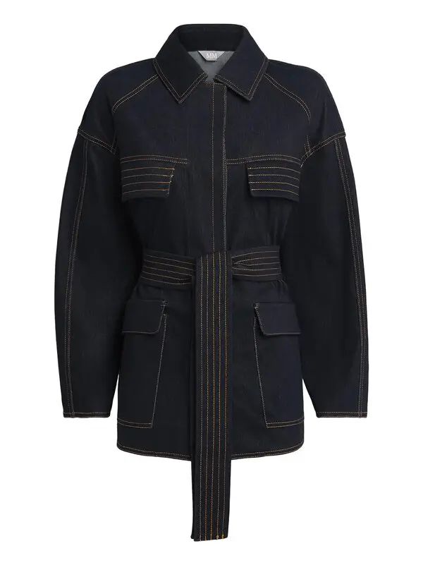 Max Mara Denim Jersey Belted Jacket - Blue