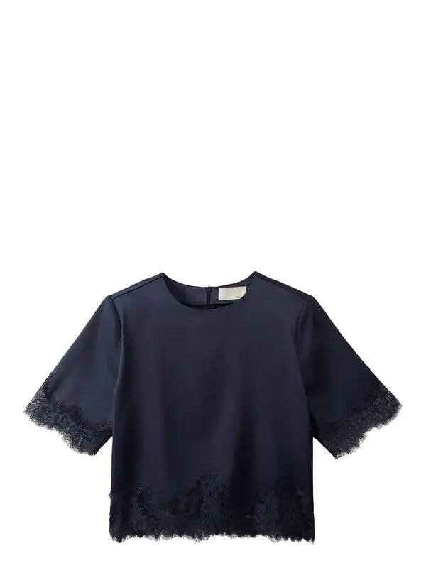 WAKAKUU Lace Trim Top - Navy