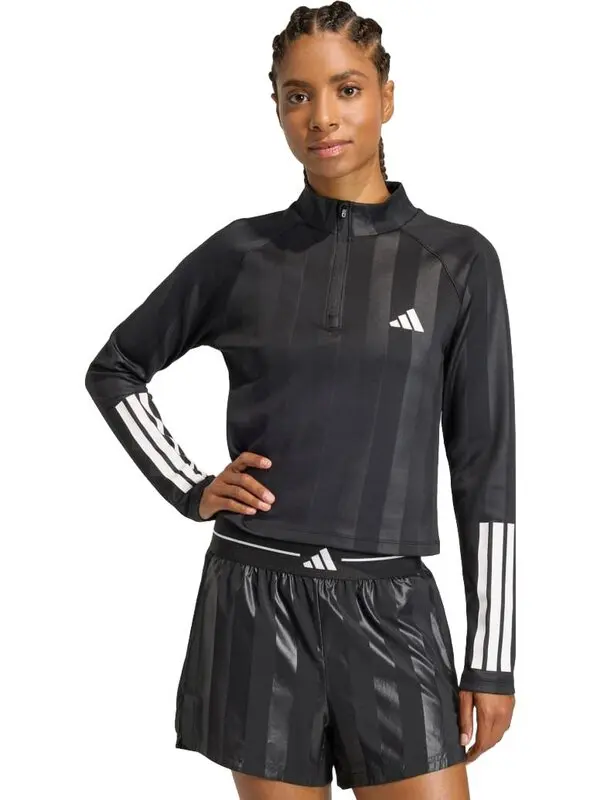 Adidas Hyperglam 3-stripes Emboss 1/4 Zipper Cover Up Track Top - Black