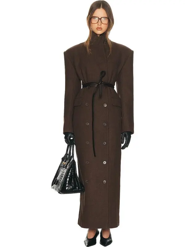 HELSA Italian Wool Blend Extra Long Coat - Chocolate