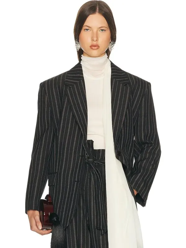HELSA Stripe Twill Boyfriend Blazer - Dark Grey Stripe