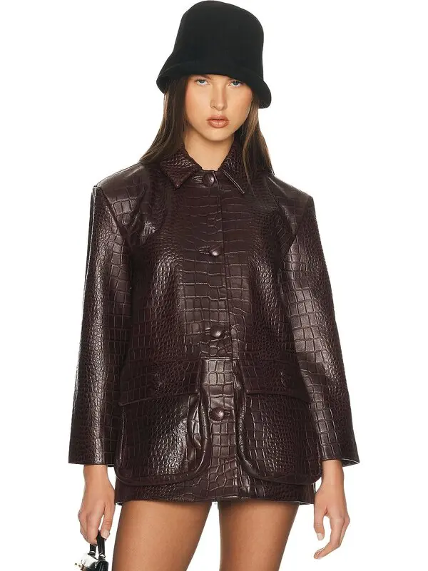 HELSA Schoolyard Croc Embossed Leather Jacket - Fudge