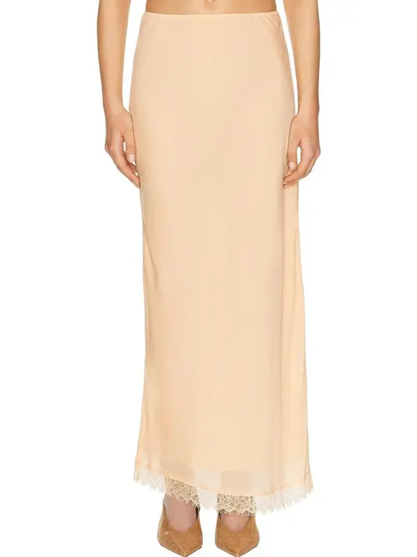 HELSA Viscose Satin Slip Skirt With Lace - Fawn