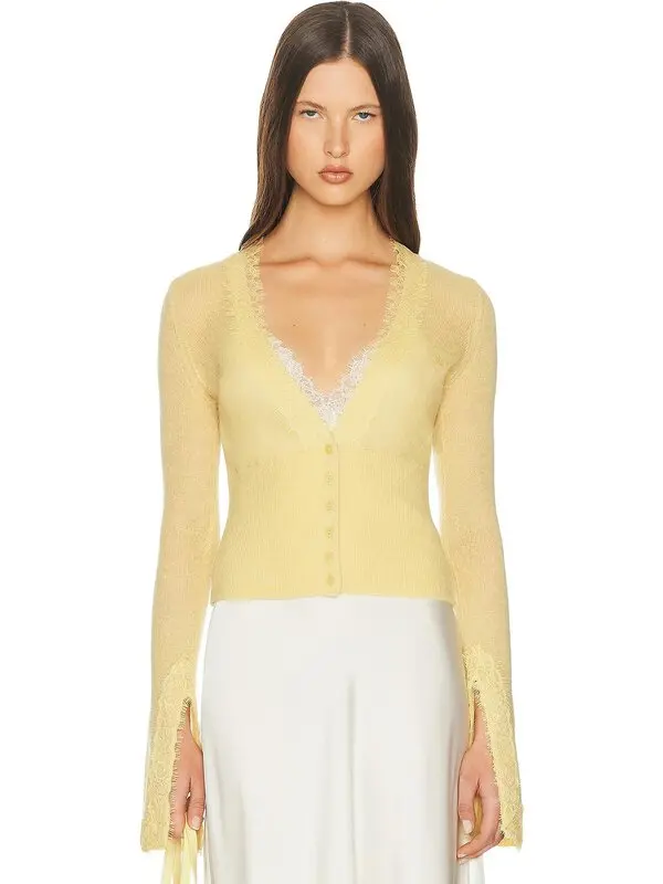 HELSA Bridgitte Lace Trim Cardigan - Yellow