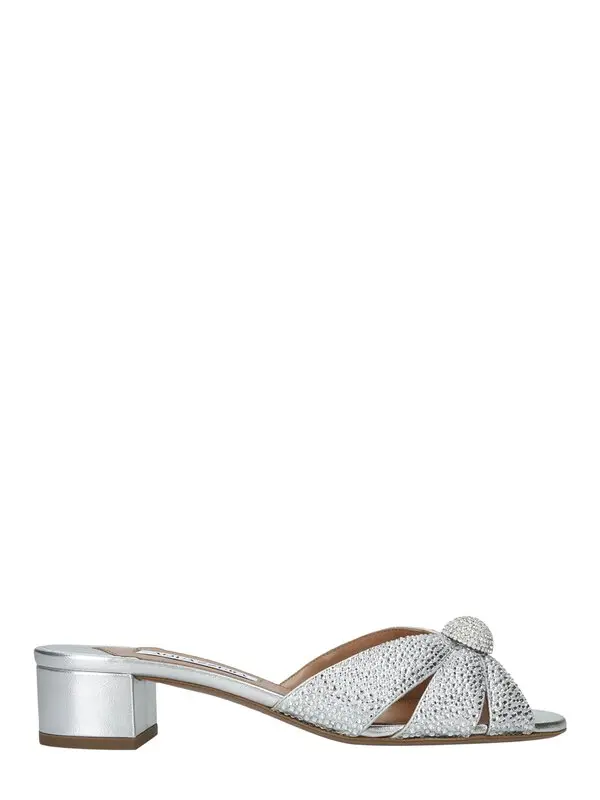 AQUAZZURA Leather Embellished Italian Flirt Sandals - Silver