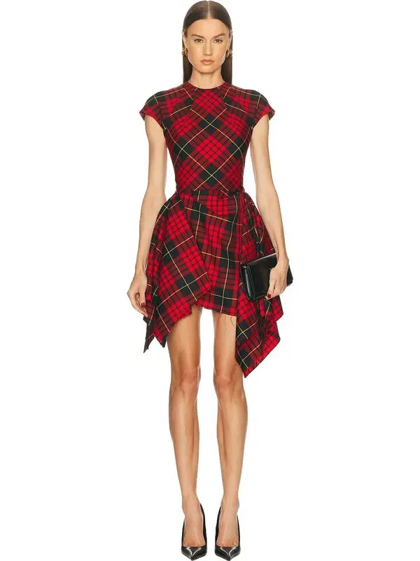 Alexander McQueen High Neck Mini Dress - Red  Black  & Yellow