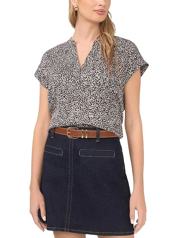 Vince Camuto Split Neck Cap Sleeve Top - Rich Black