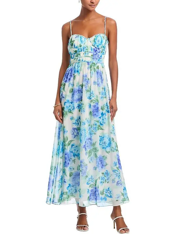 Aqua Floral Sleeveless Maxi Dress - White/blue