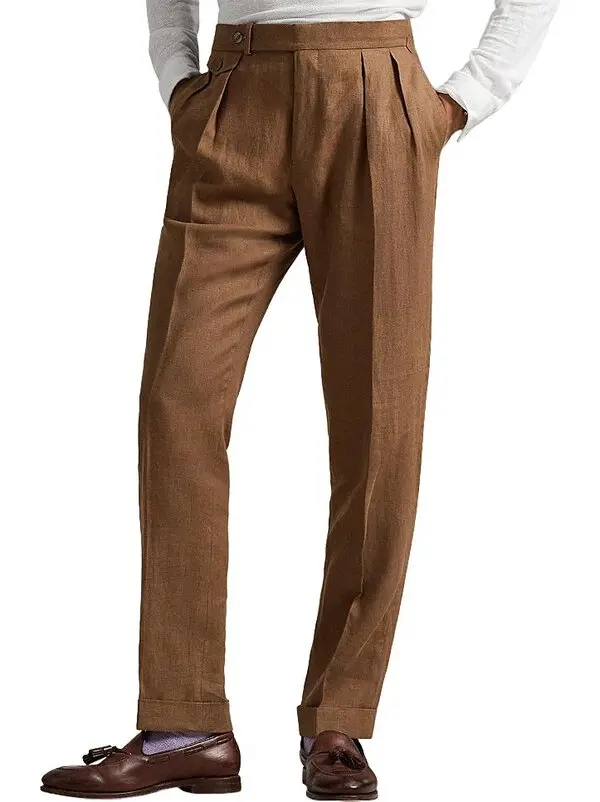 Polo Ralph Lauren Pleated Linen Trousers - Brown