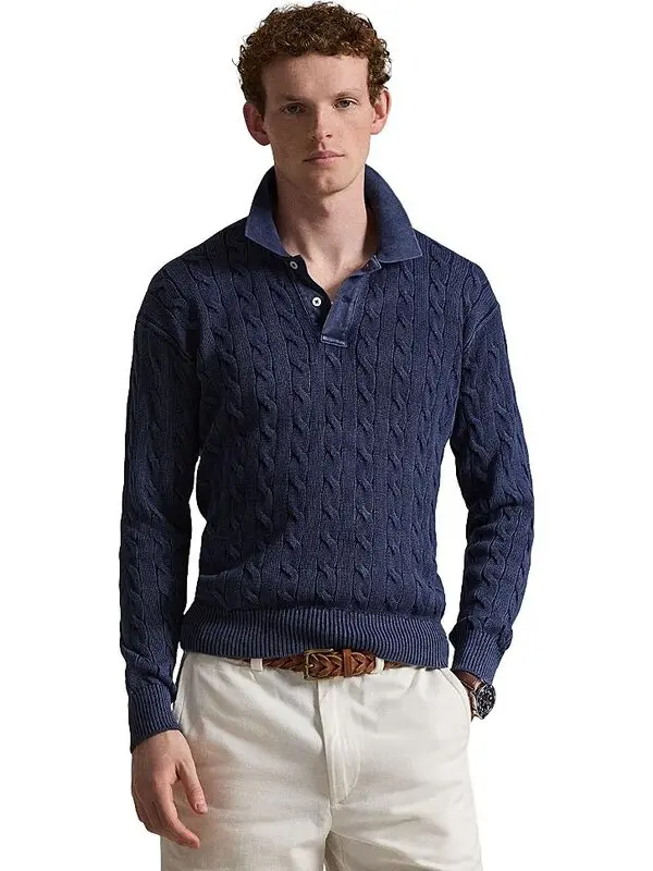 Polo Ralph Lauren Relaxed Fit Cable Knit Cotton Sweater - Dark Cobalt