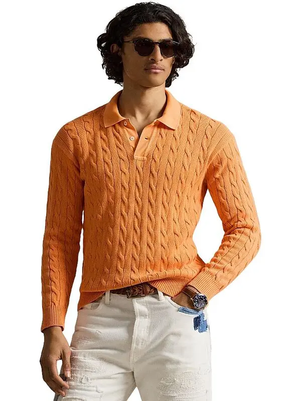 Polo Ralph Lauren Relaxed Fit Cable Knit Cotton Sweater - Orange