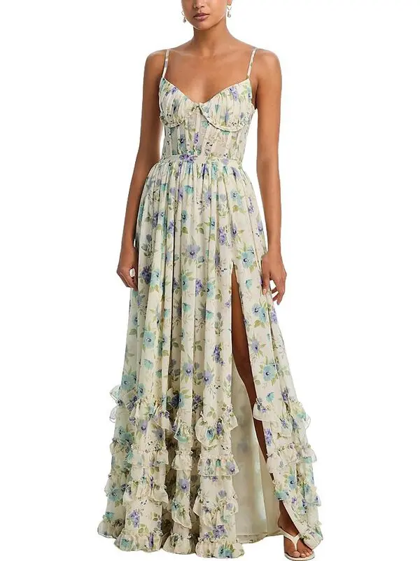 V. CHAPMAN Carmen Ruffled Dress - Blue Watercolor Floral