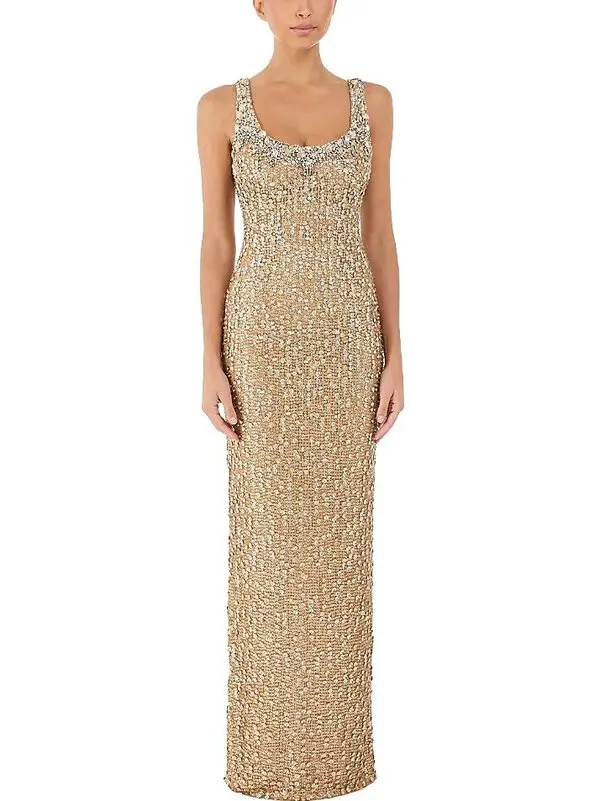 Jenny Packham Tatianna Sequin-embellished Maxi Dress - Latte
