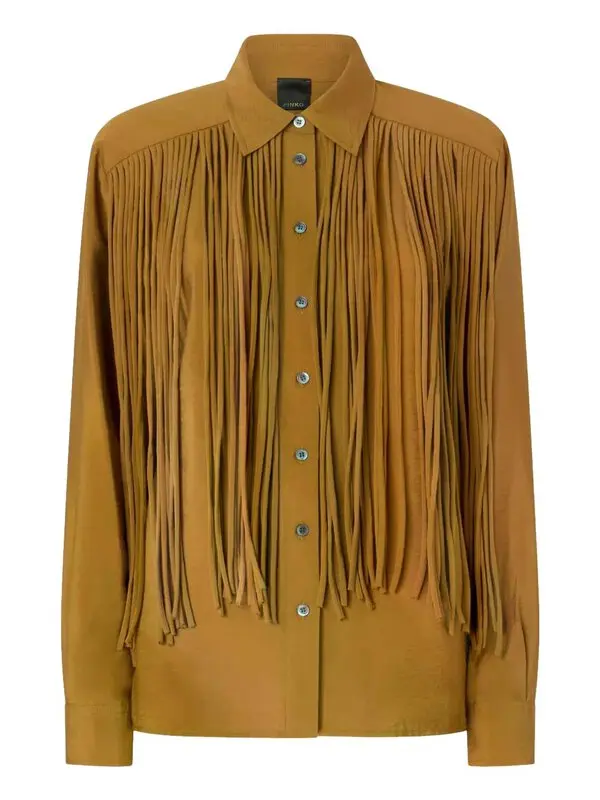 Pinko Fringed Embellished Long-sleeve Shirt - Brown