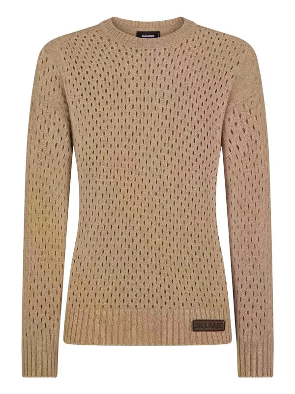Dsquared2 Logo-patch Pointelle-knit Jumper - Neutrals