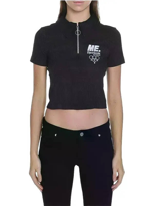 REEBOK Melody Ehsani Zip Ribbed Polo Top - Black