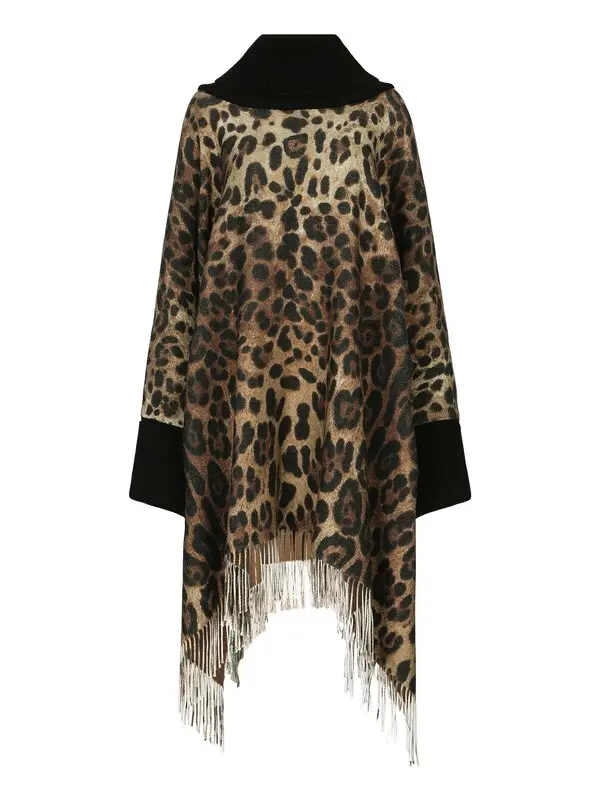Dolce & Gabbana Cashmere And Wool Poncho With Fringing - Animal Print