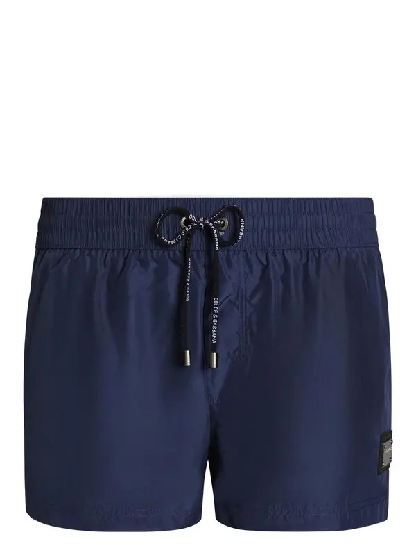 Dolce & Gabbana Short Swim Trunks With Branded Tag - Blue