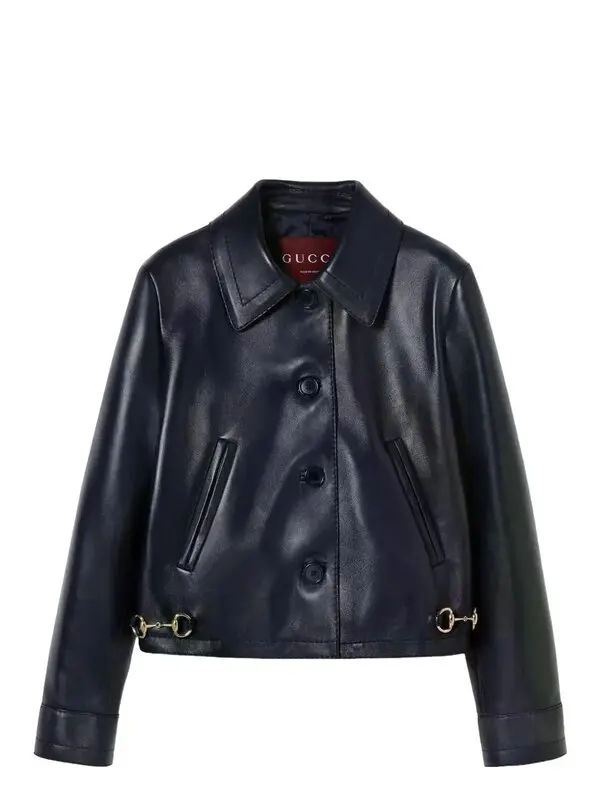 Gucci Horsebit Notched Leather Jacket - Blue