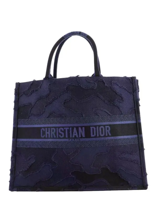 Dior Book Camouflage Embroidered Canvas Large Tote Bag - Black