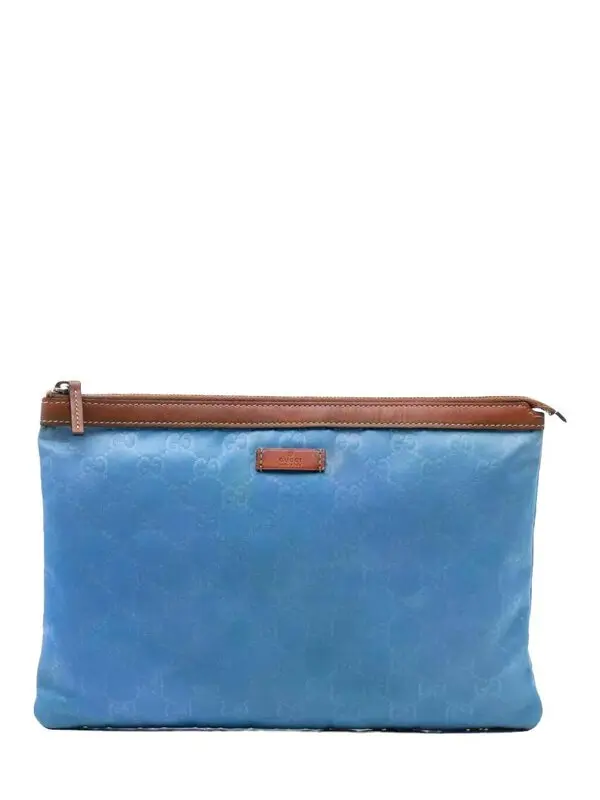 Gucci Gg Nylon Top Zip Clutch Bag - Blue
