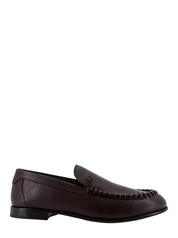Fendi Leather Loafers With Ff Logo - Brown