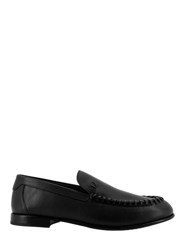 Fendi Leather Loafers With Metal Ff Logo - Black