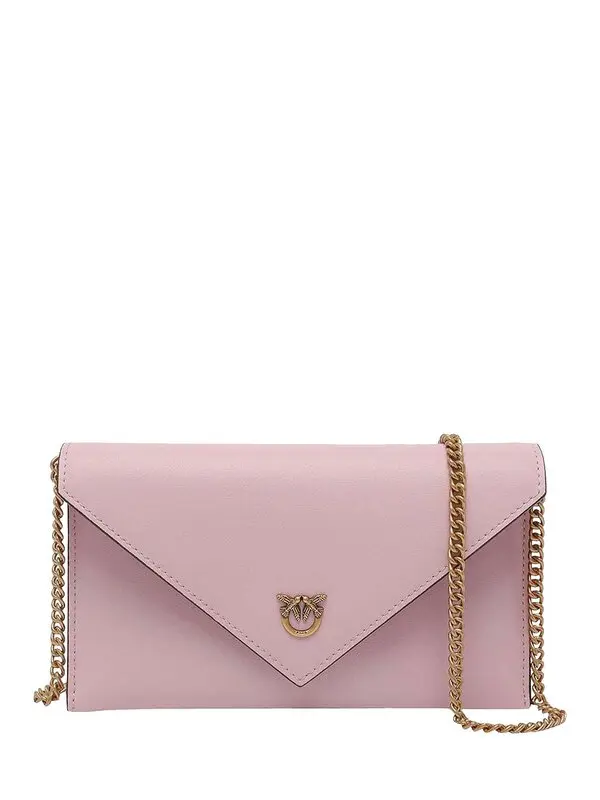 Pinko Leather Clutch With Metal Love Birds Logo - Pink
