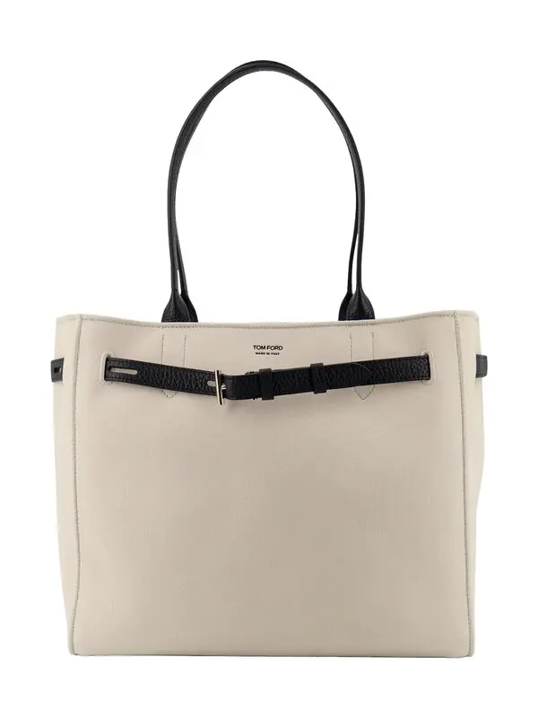 TOM FORD Canvas Shoulder Bag With Engraved Logo - White