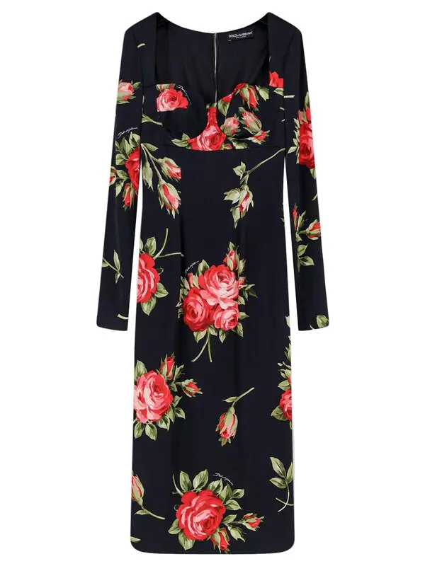 Dolce & Gabbana Viscose Dress With Rose Print - Black