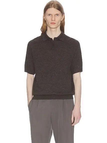THE ROW Borges Short Sleeve Knit Polo Shirt - Chocolate