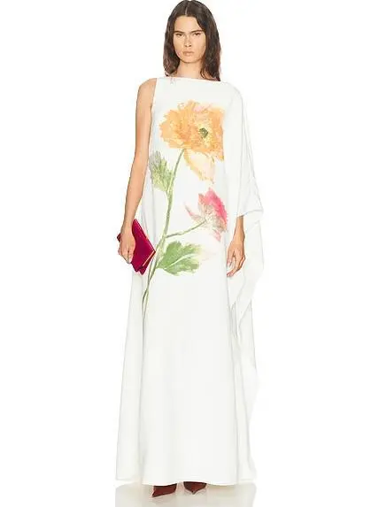 Carolina Herrera One Shoulder Long Dress - White Multi