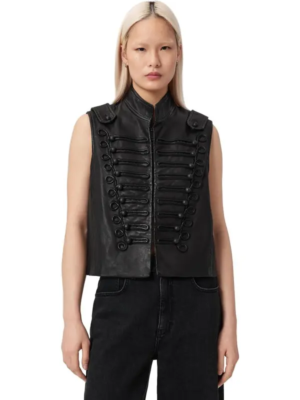 ALLSAINTS Rummy Leather Gilet - Black