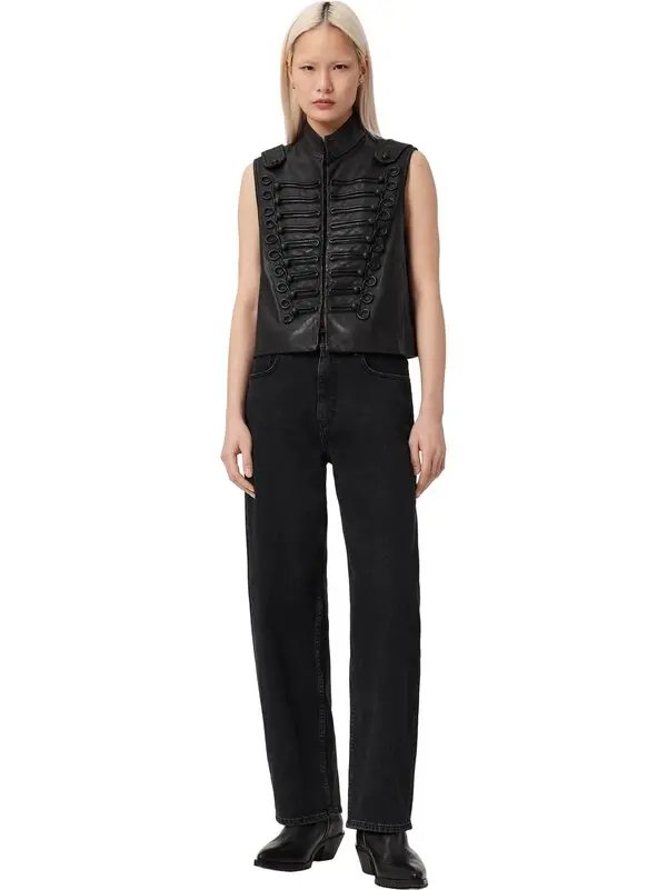 ALLSAINTS Rummy Leather Gilet - Black