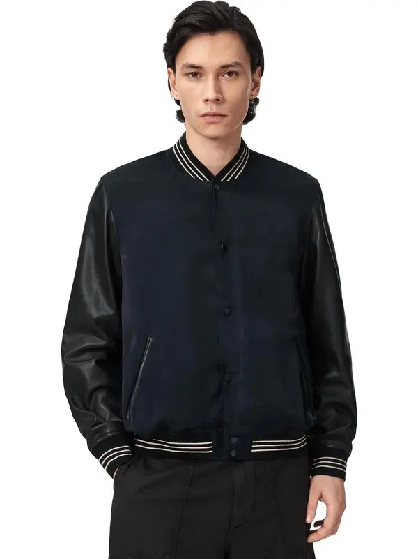 ALLSAINTS Taishi Leather Varsity Bomber Jacket - Navy/black