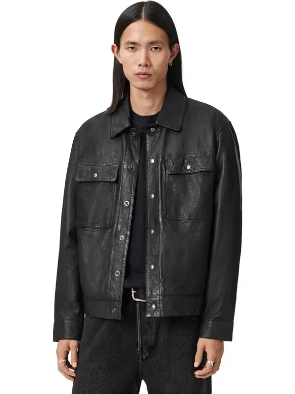 ALLSAINTS Shelton Leather Trucker Jacket - Black