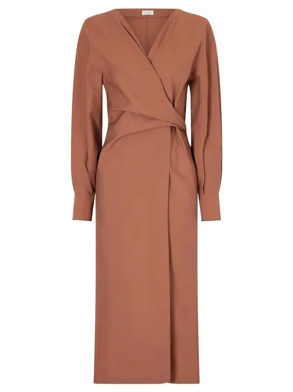 Brunello Cucinelli Embellished Cotton-blend Midi Wrap Dress - Red