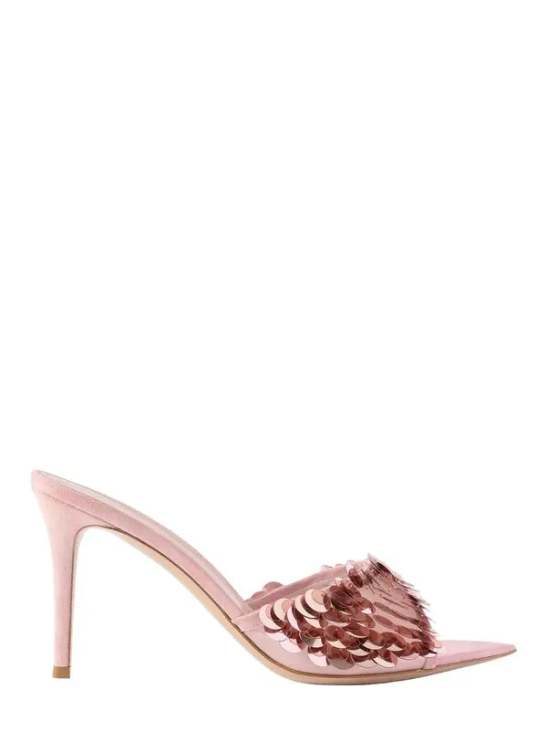 GIANVITO ROSSI 85 Sequined Mesh Mules - Pink