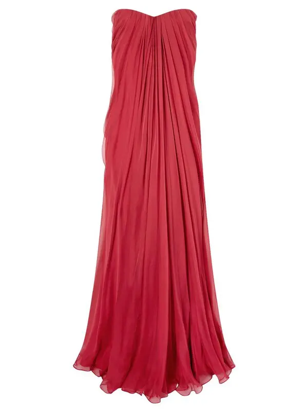 Alexander McQueen Strapless Draped Silk-chiffon Bustier Gown - Red